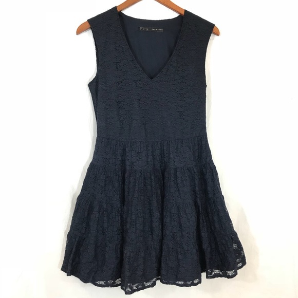 Zara | Dresses | Zara Basic Navy Lace Tiered Vneck Mini Dress | Poshmark